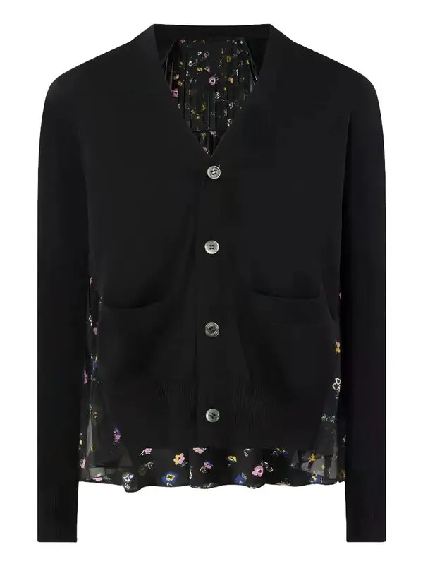 Sacai Floral-print Panelled Sweater - Black