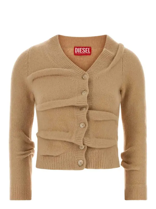 DIESEL® Beige Stretch Wool Blend M-ava Cardigan - Brown