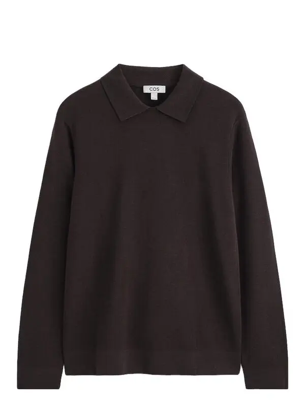 Cos Layered-collar Lyocell-wool Polo Sweater - Brown