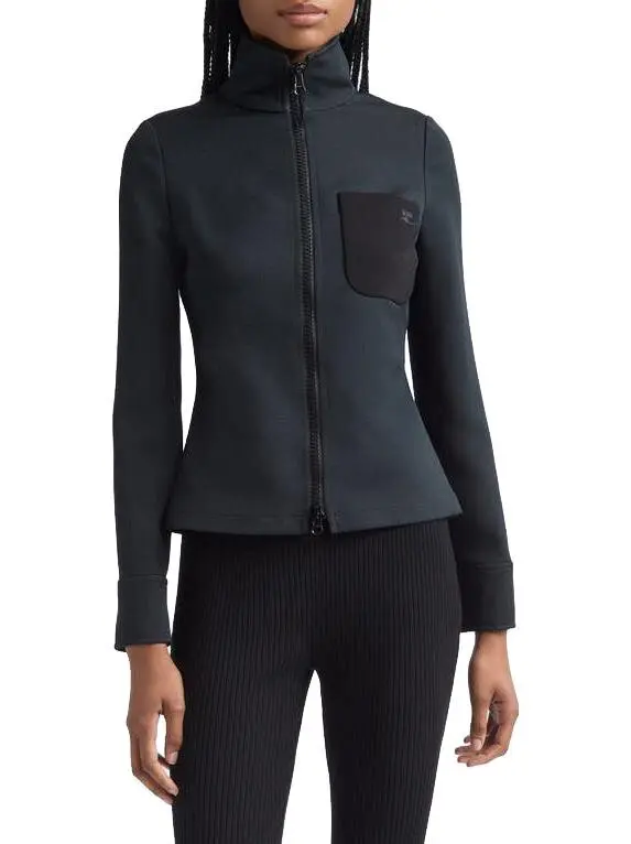 COURREGES Long Sleeve Twill Zip Top - Black