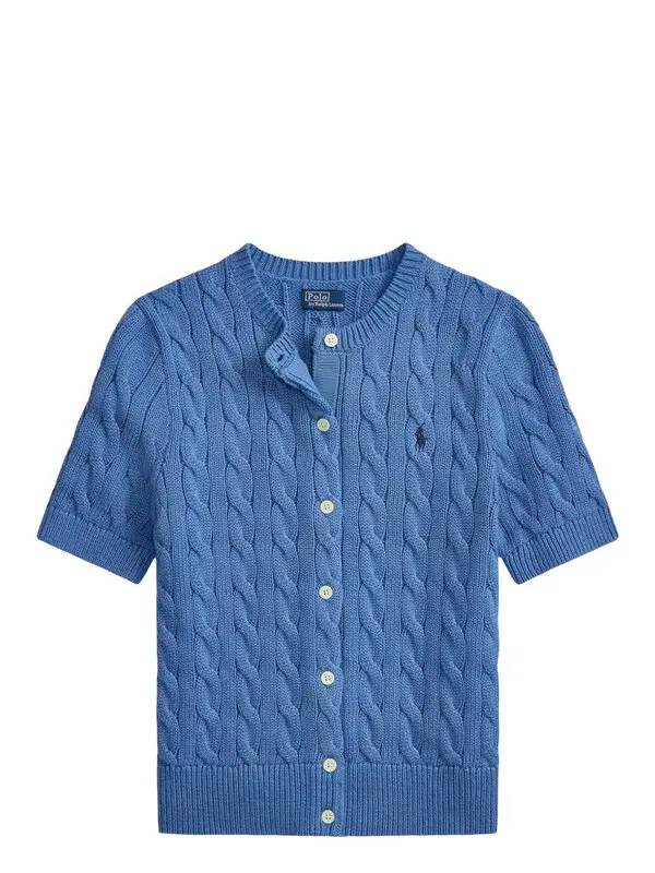 Polo Ralph Lauren Cotton-short Sleeve-crew Neck-cardigan-sweater 'nimes - Blue