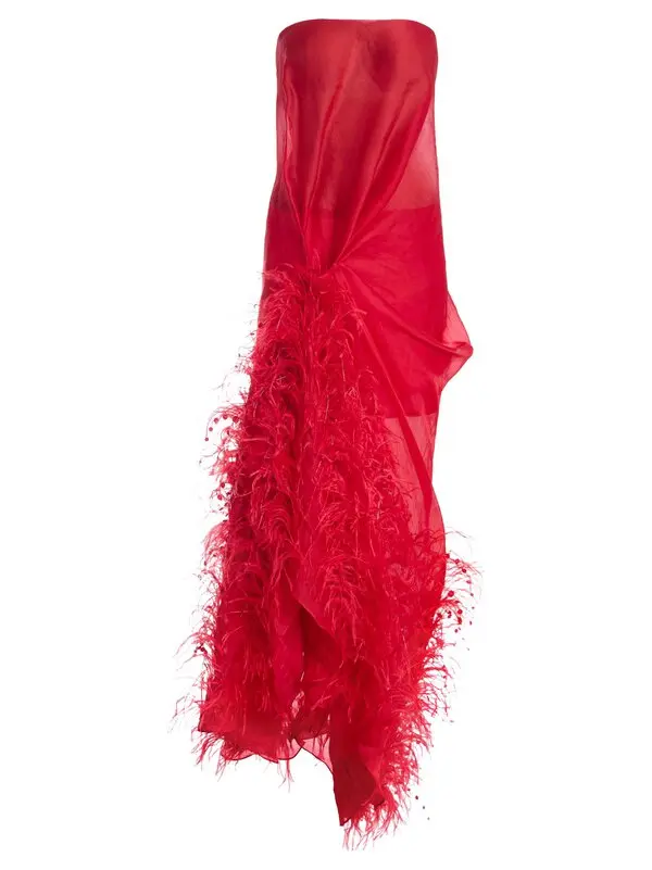 Prabal Gurung Satin-faced Silk Organza Hand-draped Knotted Sari Dress - Red