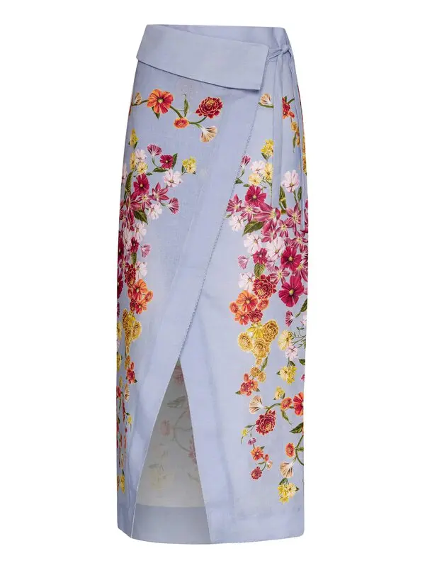 Agua Bendita Tierra Fold-over Wrap Linen Midi Skirt - Multi