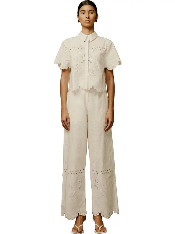 Agua Bendita Tota Broderie Anglaise Cotton Wide-leg Pants - White