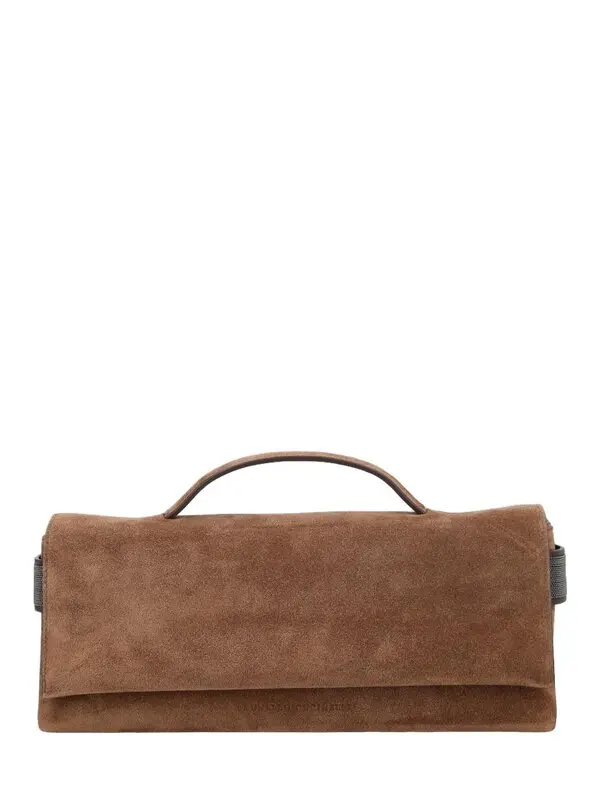 Brunello Cucinelli Leather Mini Clutch Bag With Essence, 14 Cm X 33 Cm X 8 Cm - Brown