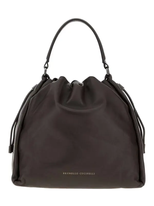 Brunello Cucinelli Italian Leather Handbag With Shoulder Strap, 28 X 25 X 15 Cm - Brown