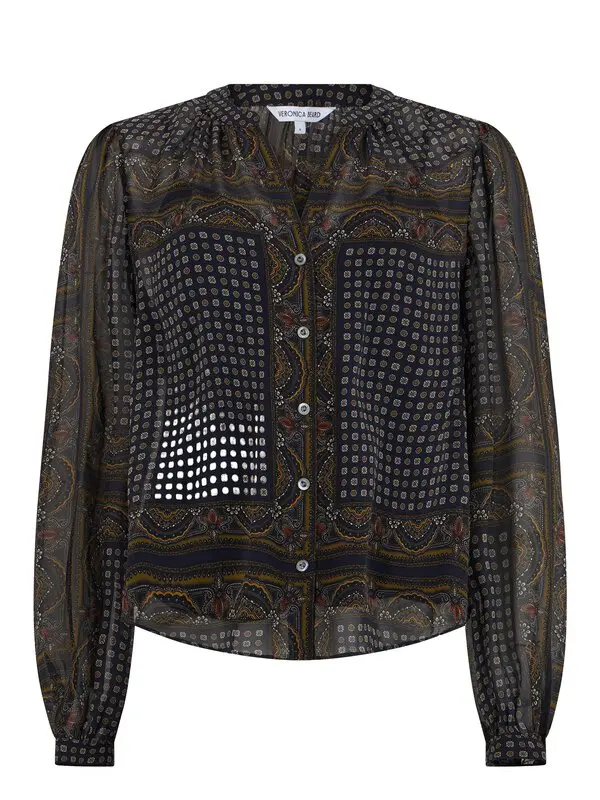 Veronica Beard Paisley Print Silk Button-front Shirt - Brown