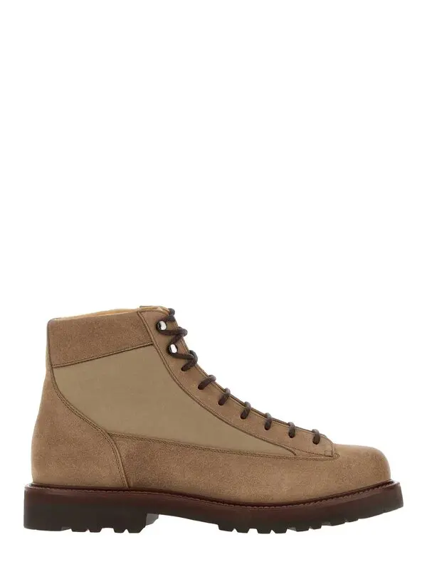 Brunello Cucinelli Cappuccino Suede And Fabric Ankle Boots - Camel