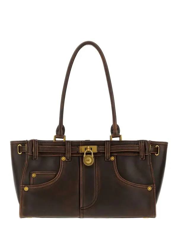 Michael Kors Hamilton Mini Leather Shoulder Handbag With Gold-tone Hardware - Brown