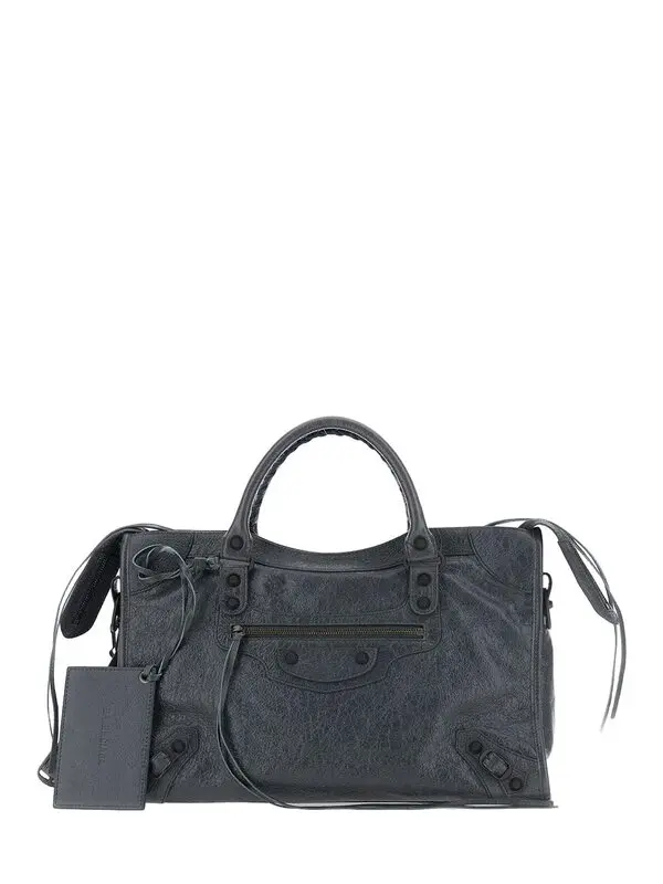 Balenciaga Le City Medium Handbag In Leather With Adjustable Removable Shoulder Strap, Top Zip Closure And Gold Hardware - Grey