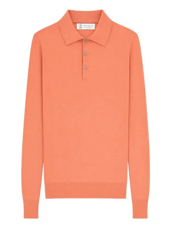 Brunello Cucinelli Cotton Knit Polo Shirt - Orange