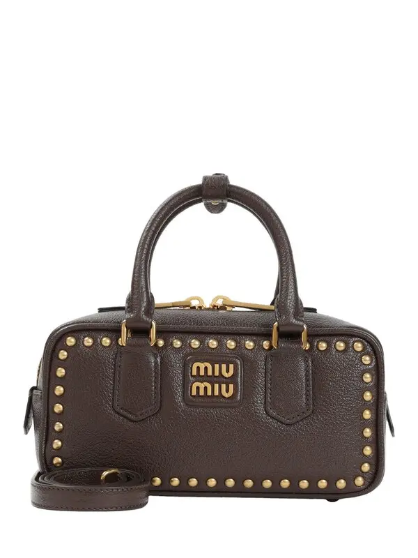 Miu Miu Studded Leather Top Handle Bag 22.5 X 11 X 8 Cm - Brown