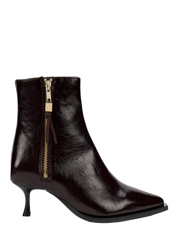 GANNI Shiny Pointed-toe Stiletto Ankle Boot With Side Zipper - Black