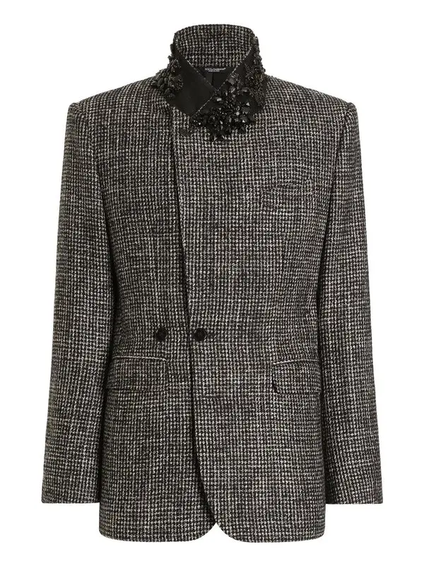 Dolce & Gabbana Sinatra Single-breasted Jacket In Wool Mouliné Houndstooth - Multicolor