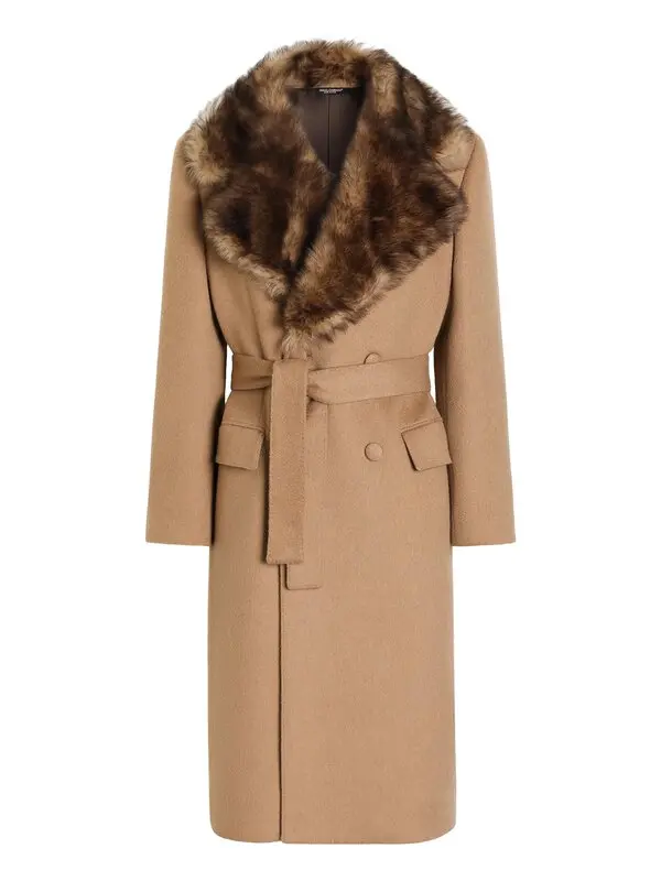 Dolce & Gabbana Double-breasted Coat In Double Camel - Brown