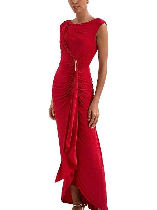 PHASE EIGHT Ruffled Side Gathered Maxi Dress - Bright Red