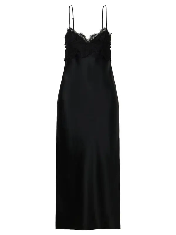 Khaite Joelle Lace-trimmed Ramie-blend Crinkled-satin Midi Dress - Black