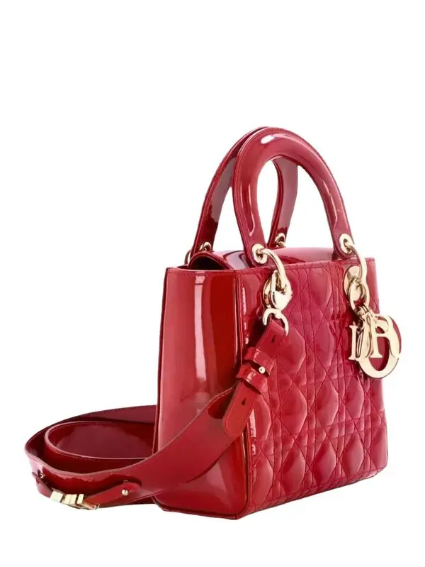 Dior My Abcdior Lady Bag Cannage Quilt Patent Small Satchel - Red