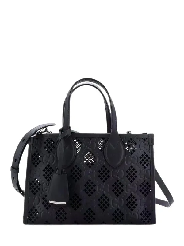 Gucci Convertible Gg Debossed Laser Cut Leather Small Tote Bag - Black