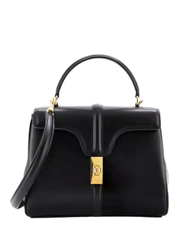Celine 16 Top Handle Bag Smooth Calfskin Small Satchel - Black