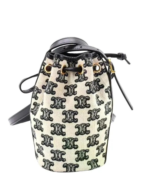 Celine Drawstring Triomphe Canvas Micro Bucket Bag - Black
