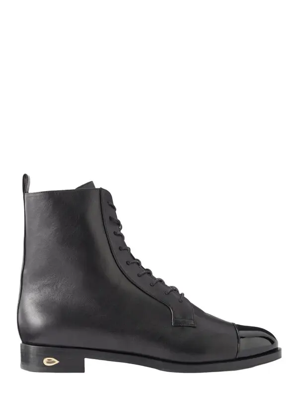Jennifer Chamandi Patent Leather-trimmed Leather Ankle Boots - No