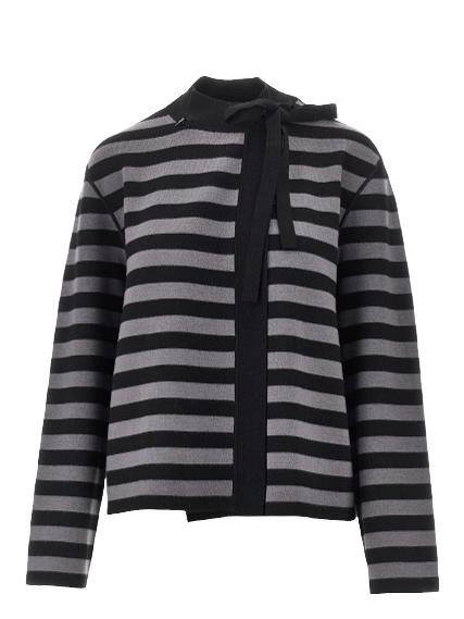Emporio Armani Striped Bow-neck Cardigan - Black