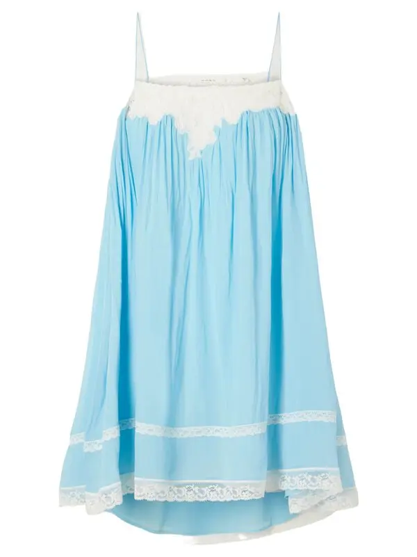 DÔEN Lace-trimmed Silk Mini Dress - Blue