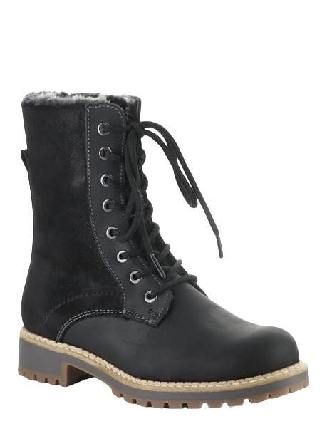 BOS. & CO. Cyrus Leather Boot With Faux Fur Trim - Black