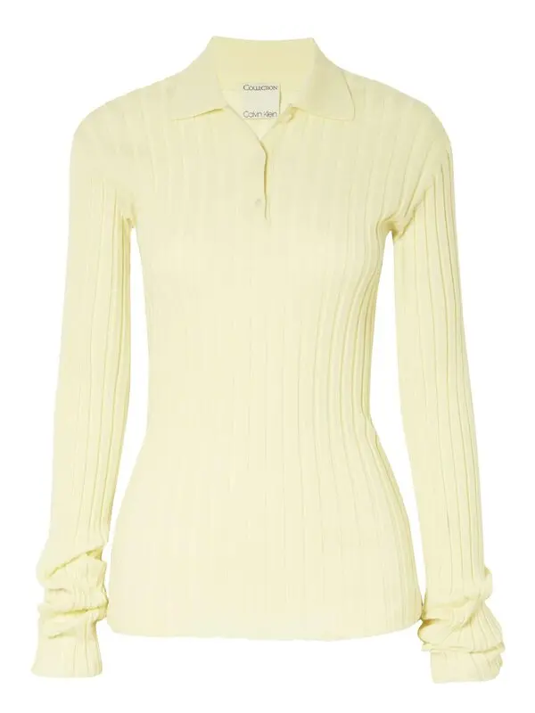 Calvin Klein Amber Ribbed Wool Polo Sweater - No