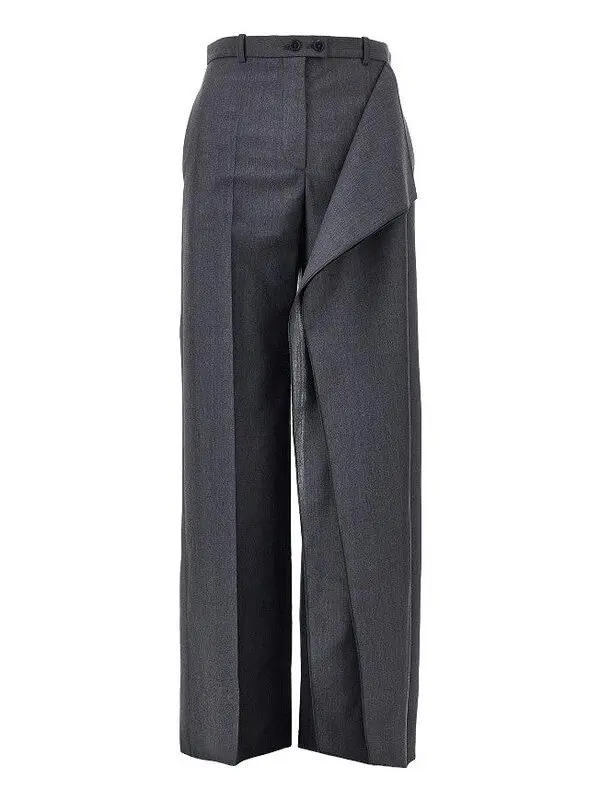 JIL SANDER Draped-effect Fil-à-fil Wool Pants - Gray