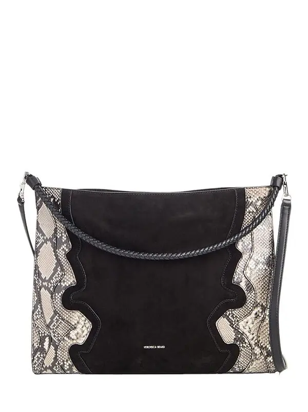 Veronica Beard Vida Suede & Snake Embossed Leather Shoulder Bag - Black Multi
