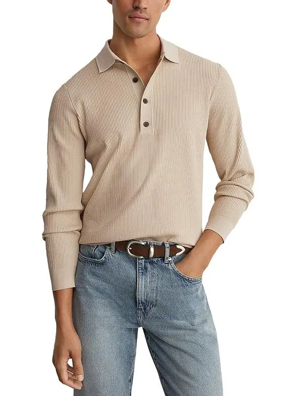 REISS Admiral Long Sleeve Polo Shirt - Stone