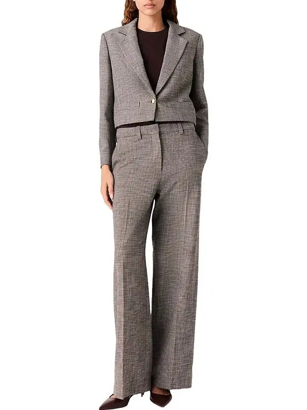 Maje Check Print Wide Leg Pants - Brown