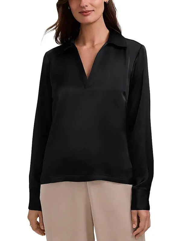 Foxcroft Talia Long Sleeve Polo Top - Black