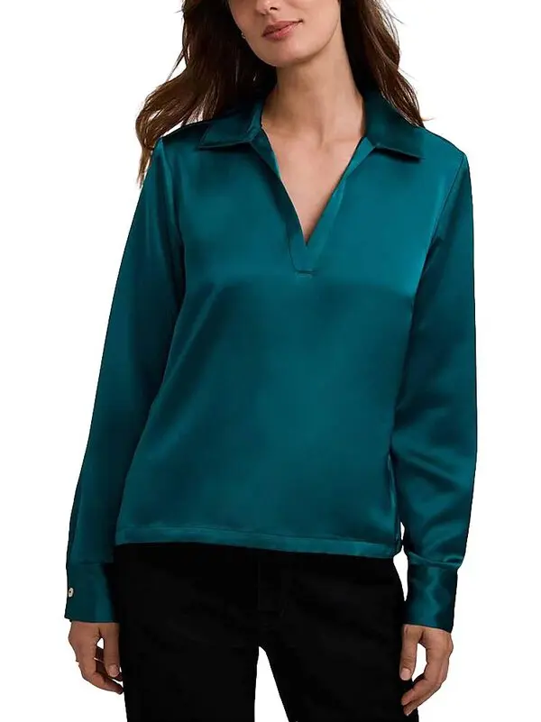 Foxcroft Talia Long Sleeve Polo Top - Emerald