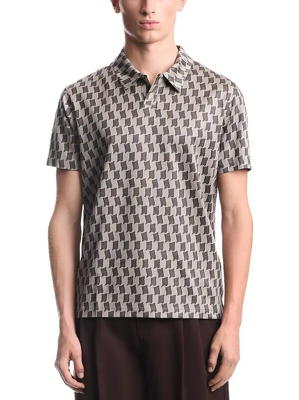 Emporio Armani Check Pattern No Button Jersey Polo Shirt - Grey/silver