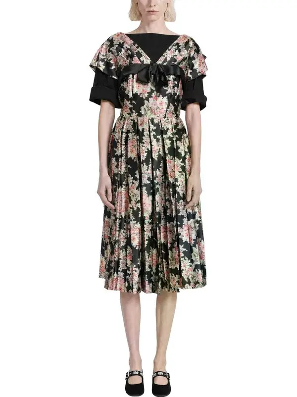 Simone Rocha Floral-print Pleated Dress - Black