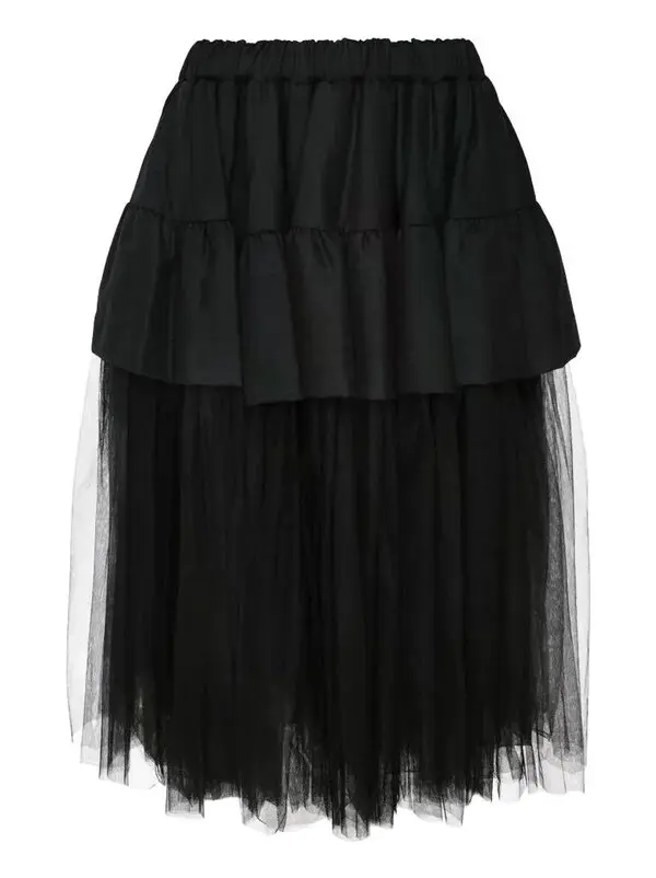 Noir Kei Ninomiya Ruffled Tulle-panelled Midi Skirt - Black
