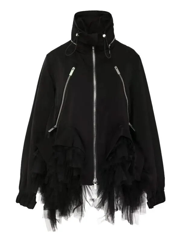 Noir Kei Ninomiya Tulle-ruffled Zip-up Jacket - Black