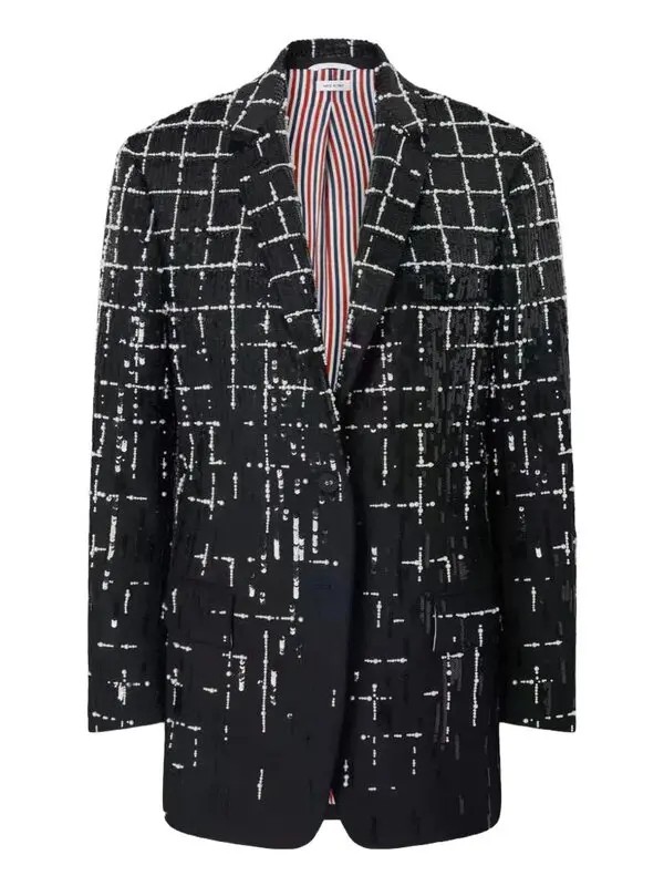 Thom Browne Windowpane Sequin-embellished Blazer - Black