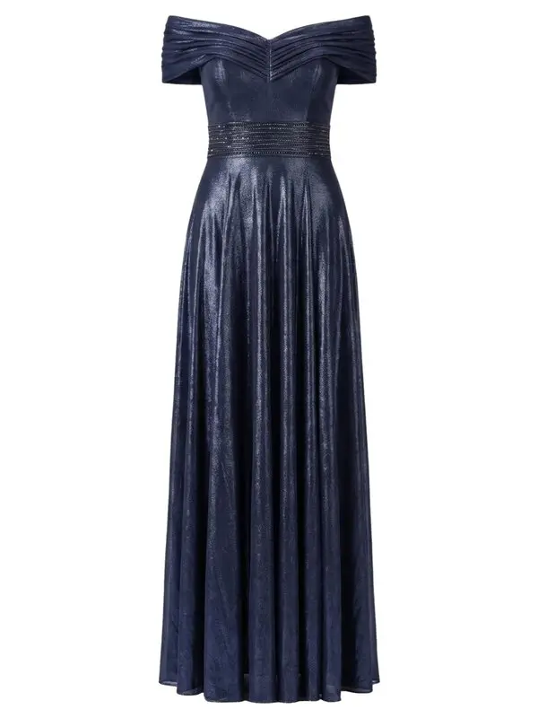 LUNA FASHION HOUSE Navy Off-shoulder Maxi Gown, Iris - Blue