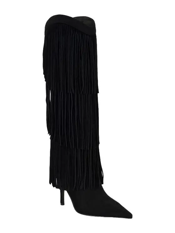 Nine West Genviv Fringe Knee High Boot - Black