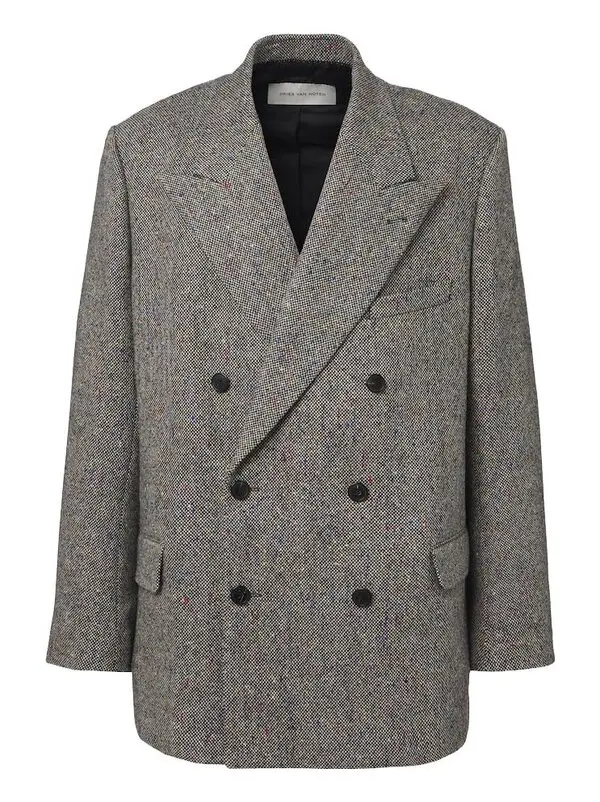 Dries Van Noten Checked Double-breasted Wool Blazer - Grey