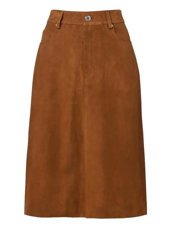AMI Paris Suede Midi Skirt - Brown