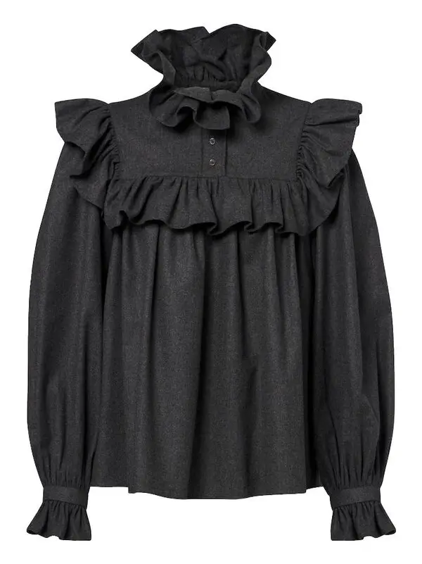 Chloé Ruffled Wool And Cashmere Flannel Blouse - Grey