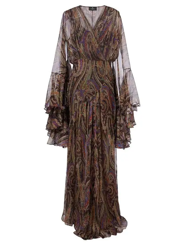 Etro Paisley Ruffled Silk-blend Crêpon Maxi Dress - Multicoloured