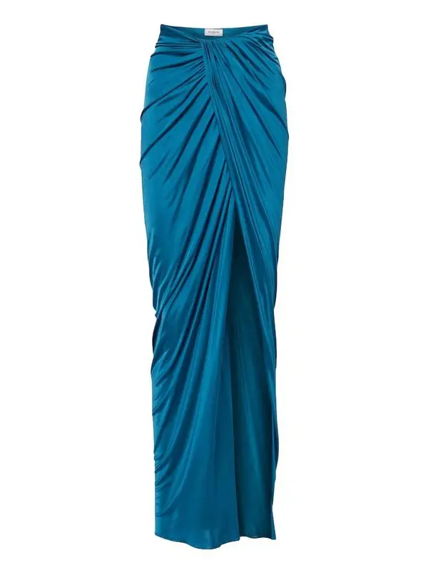 Balmain Draped Satin Maxi Skirt - Blue