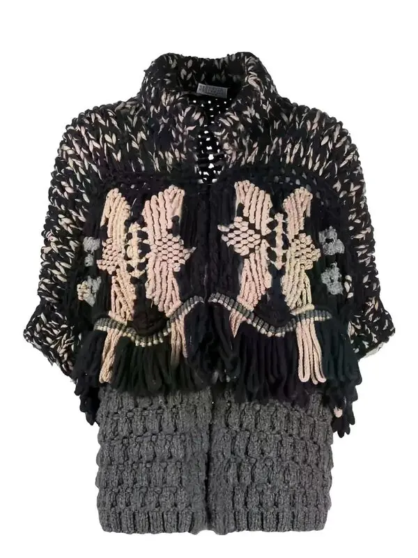 Brunello Cucinelli Floral-intarsia Chunky-knit Cardigan - Black