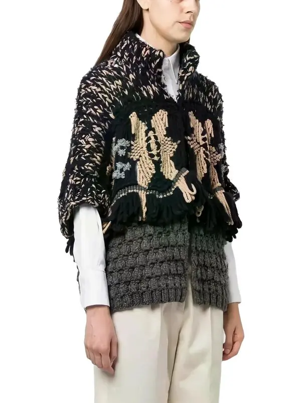 Brunello Cucinelli Floral-intarsia Chunky-knit Cardigan - Black